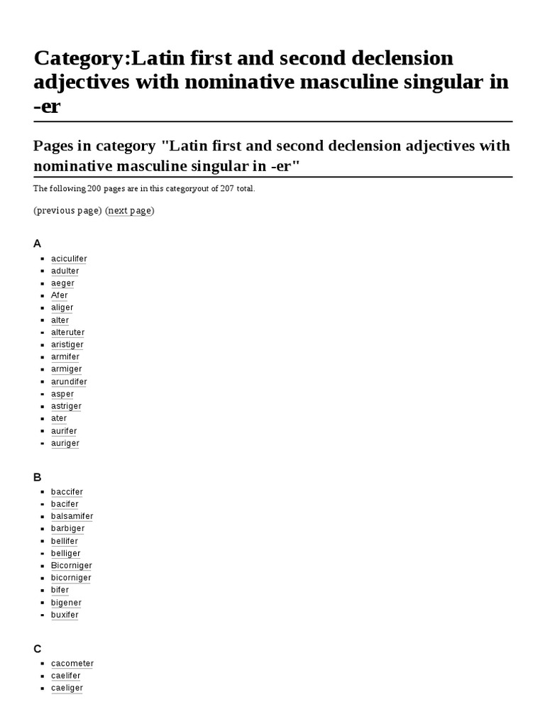 Category Latin First and Second Declension Adjectives With Nominative ...