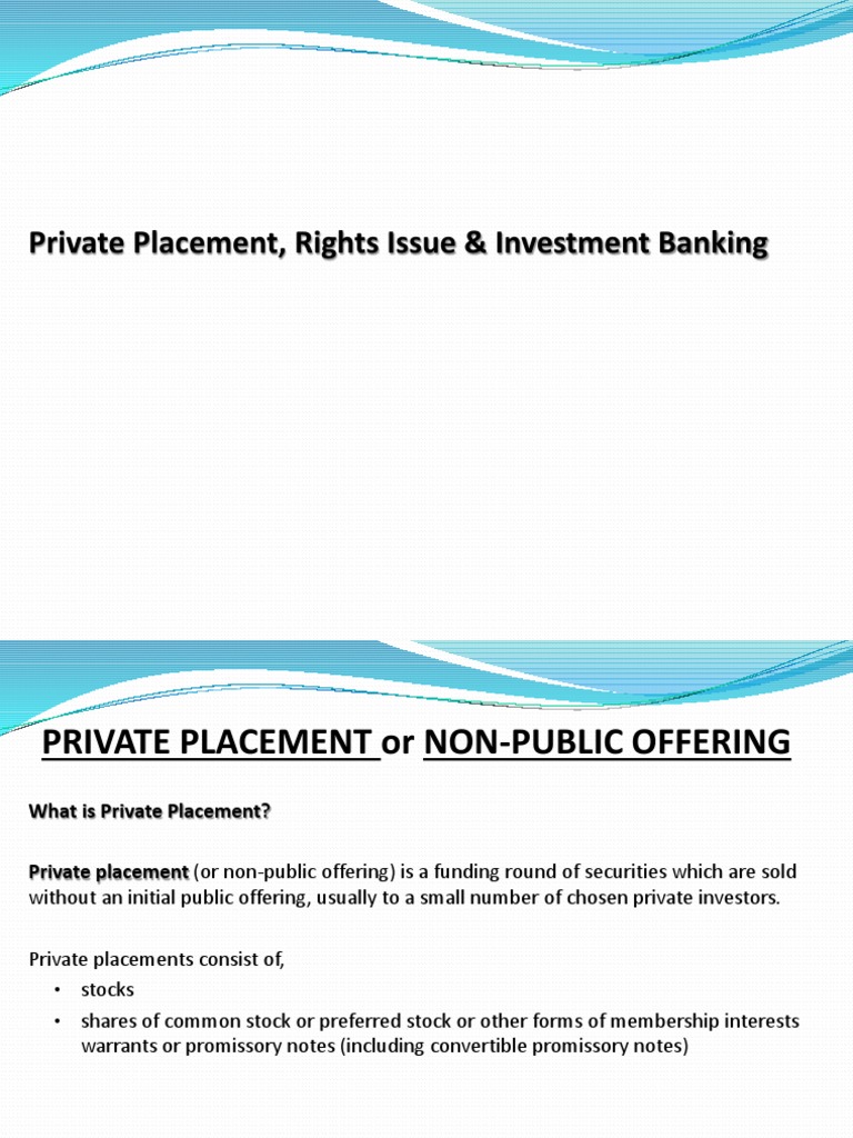 Private Placement, Rights Issue & Investment Bank | PDF | Investment ...