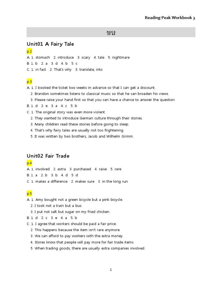 Peak Workbook 3 Answer Key | PDF | Sharks | The Secret Garden