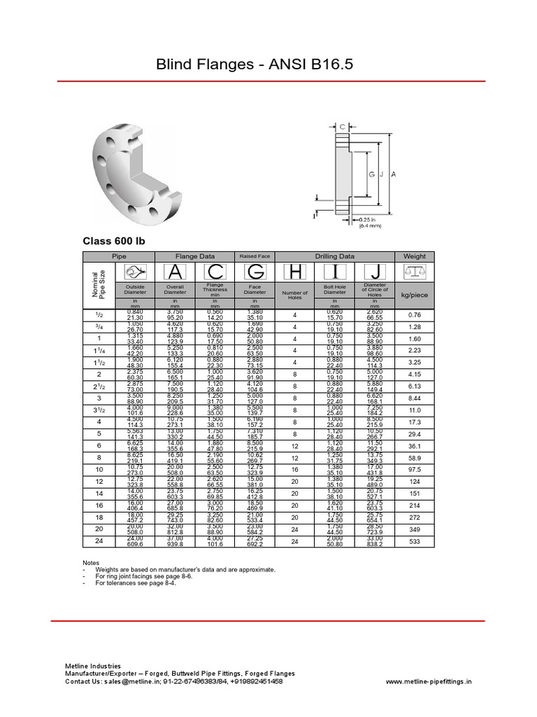 ASME B16.5 Blind Flange Dimensions | PDF | Mechanical Engineering | Nature
