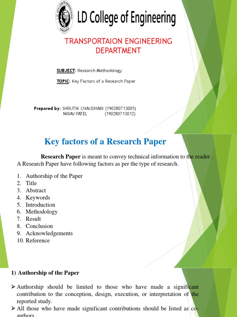 Key Factors of A Research Paper | PDF | Experiment | Methodology