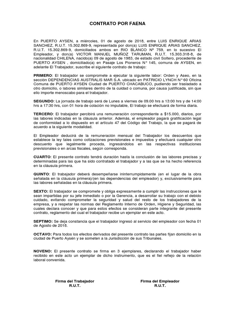 Contrato Por Faena | PDF | Derecho laboral | Gobierno