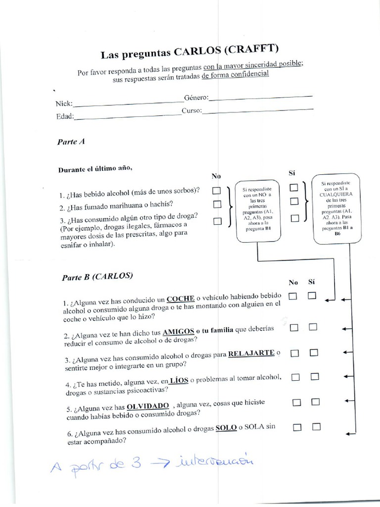 Las Preguntas de Carlos (CRAFFT) PDF | PDF