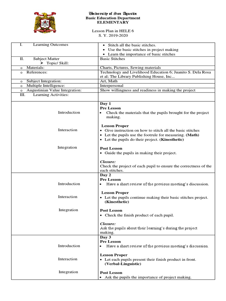 Hele 6 1st Quarter - Home Economics Project Making | PDF | Lesson Plan ...