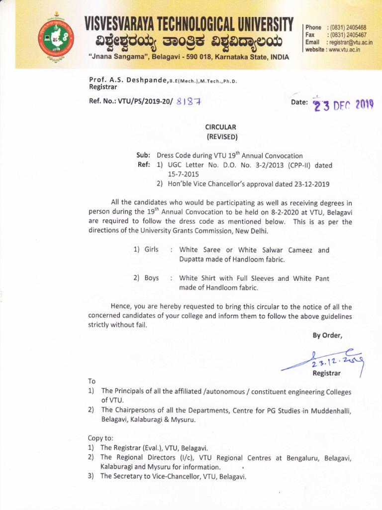 VTU Convocation Dress Code 2020 | PDF