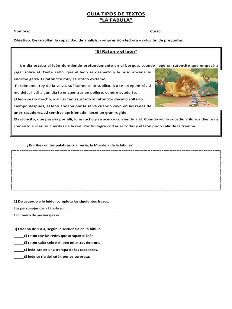 Fábula El Ratón Y El León Análisis Pdf