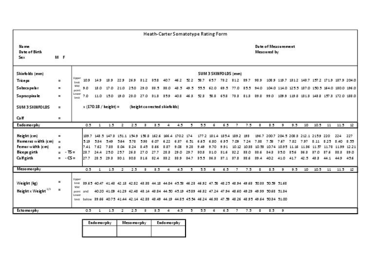 Somatotype Rating Form | PDF | Limbs (Anatomy) | Human Anatomy