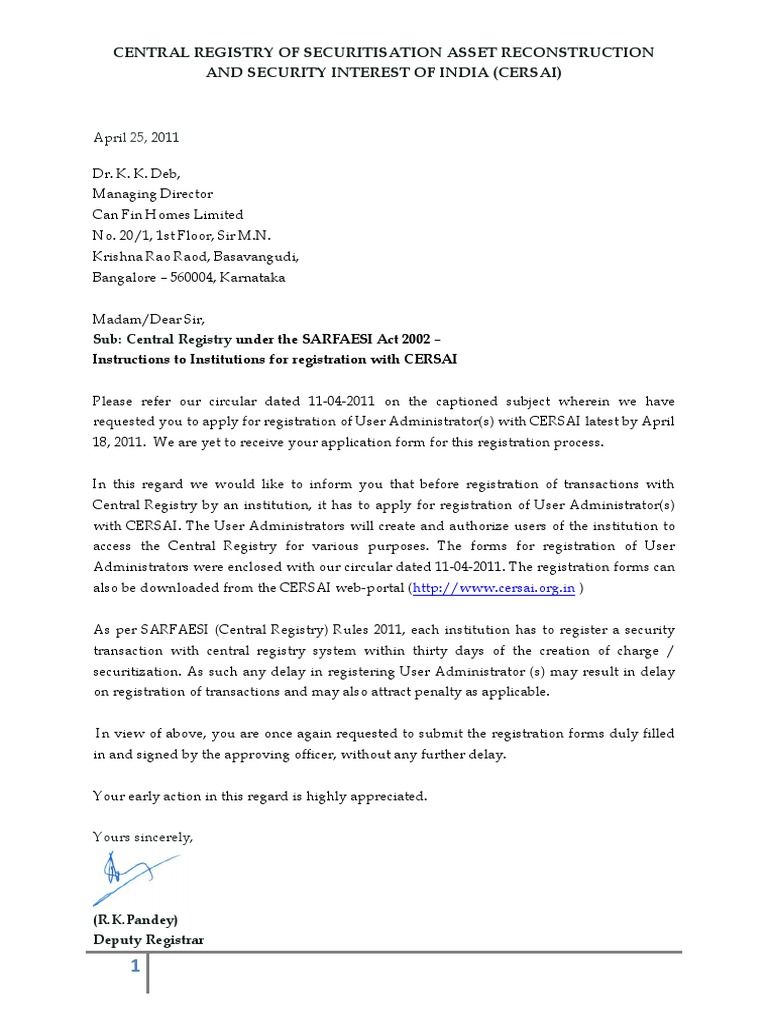 CERSAI - Notification - Central Registry Under The SARFAESI Act 2002 ...
