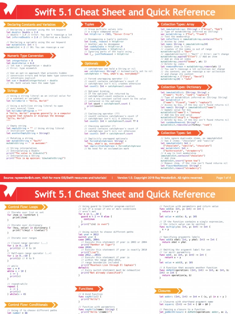 Swift 5.1 Cheatsheet 1.0 | PDF | Computers