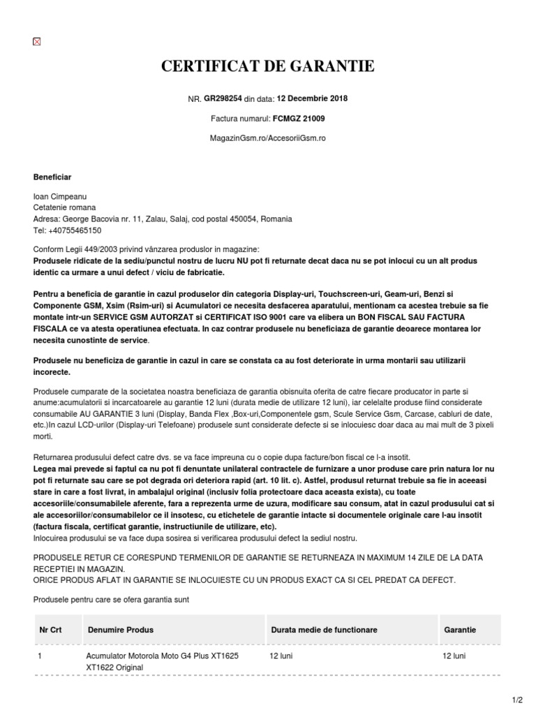 Certificat Garantie | PDF