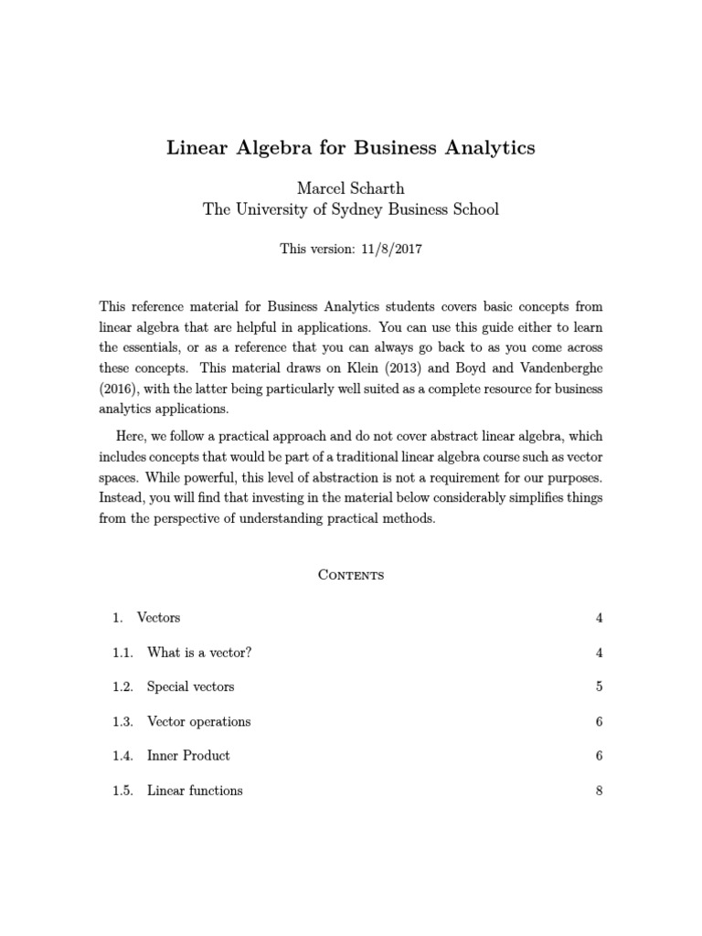 Linear Algebra Concepts for Business Analytics: An Introduction to ...