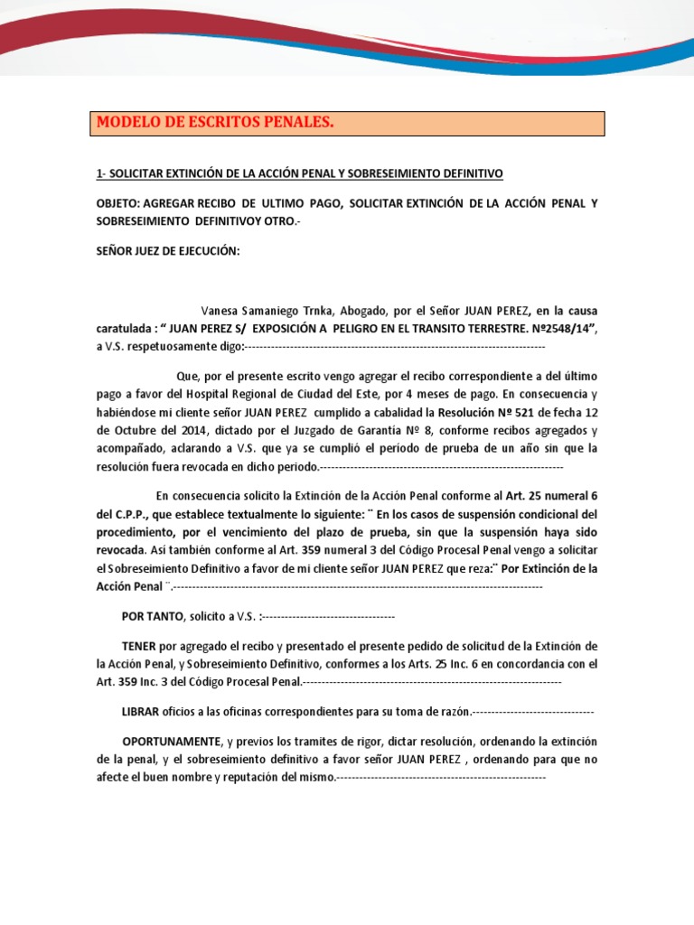 MODELO DE ESCRITOS Penales 4 | PDF | Sentencia (ley) | Castigos