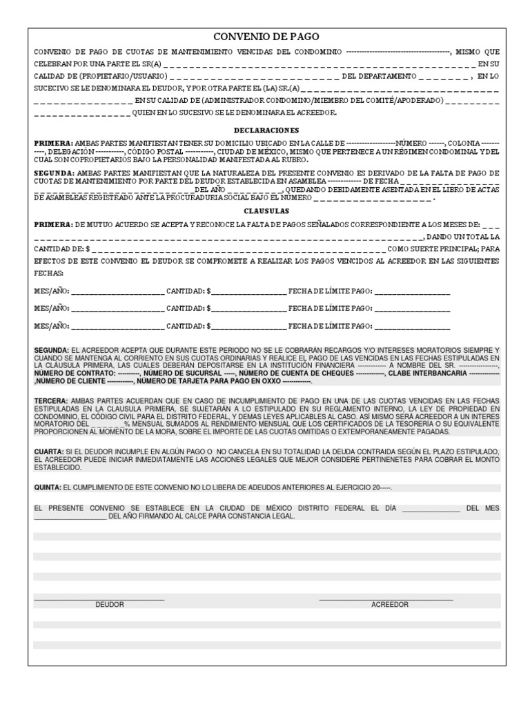 Modelo De Convenio De Pago Condominio Pdf Pagos Gobierno
