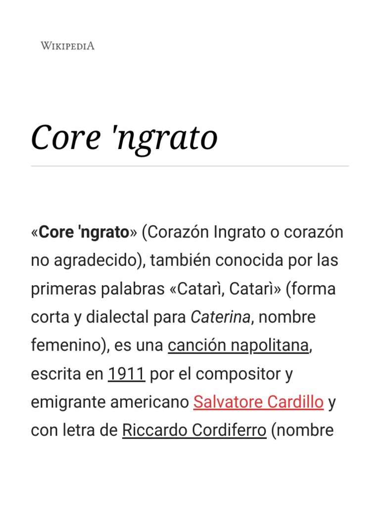 "Core 'ngrato: Canción Napolitana de 1911" | PDF | Música europea ...