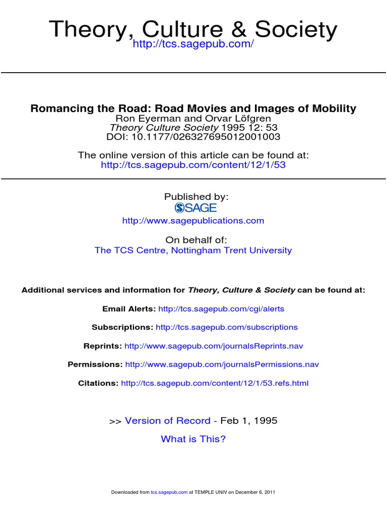 Romancing The Road - Road Movies and Images of Mobility Ron Eyerman and ...