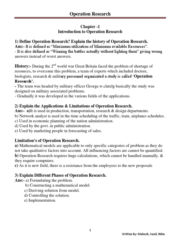 Operation Research Notes-1 PDF | PDF | Mathematical Optimization ...