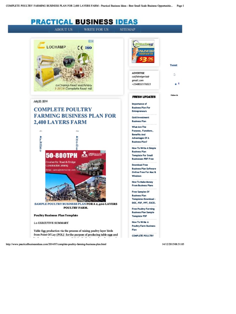 Complete Poultry Farming Business Plan For 2400 | PDF | Poultry Farming ...