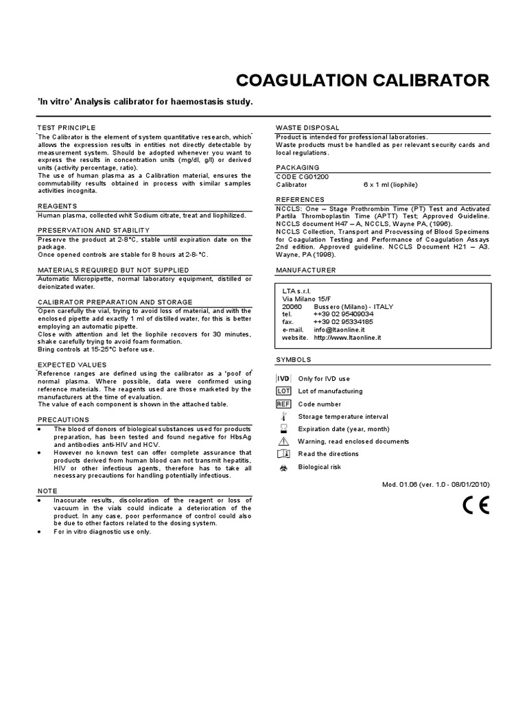 Coagulation Calibrator | PDF | Medical Specialties | Clinical Medicine