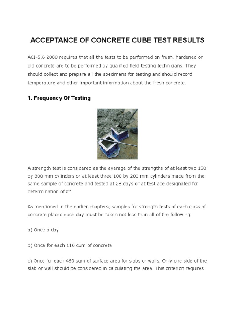 Concrete Cube Test Acceptance Criteria | PDF | Concrete | Nature