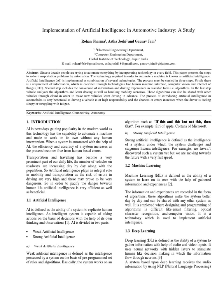 AI Applications in Automotive Industry | PDF | Artificial Intelligence ...