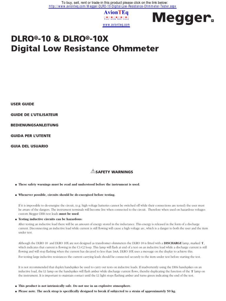 Megger DLRO 10 Manual | PDF | Battery Charger | Rechargeable Battery