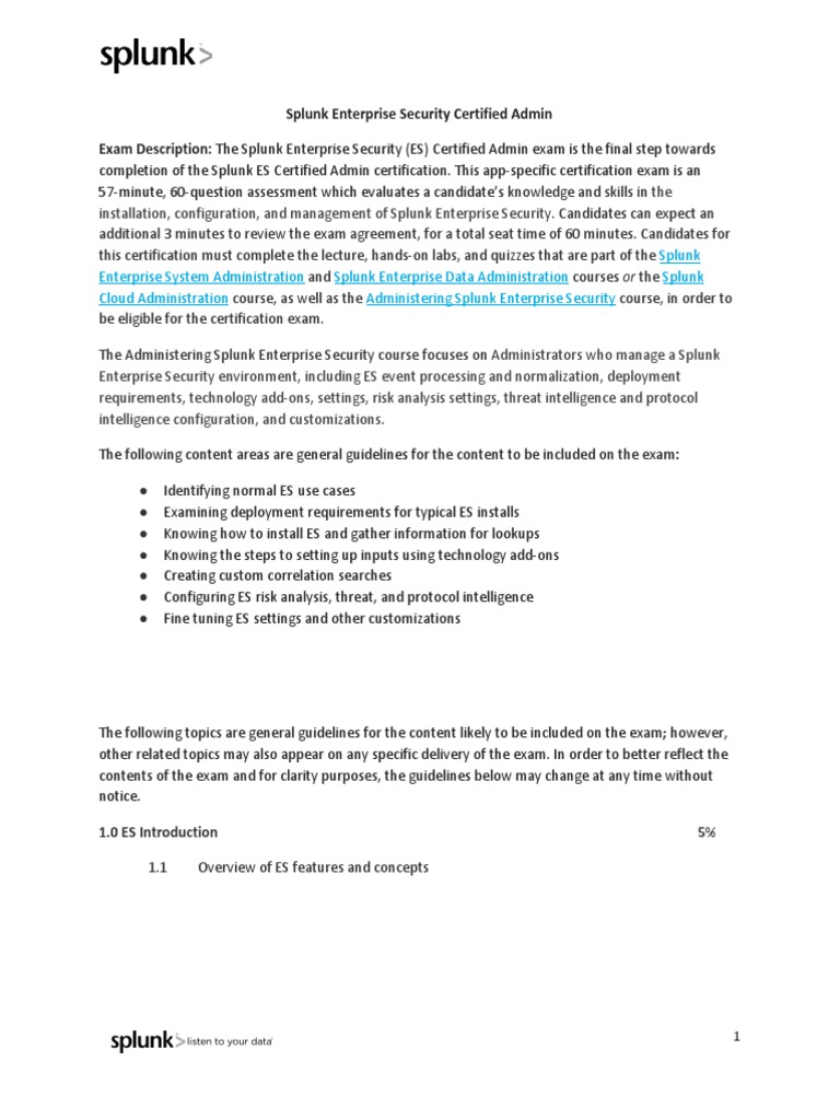Splunk Test Blueprint ES Admin v.1.1 PDF | PDF | Test (Assessment ...