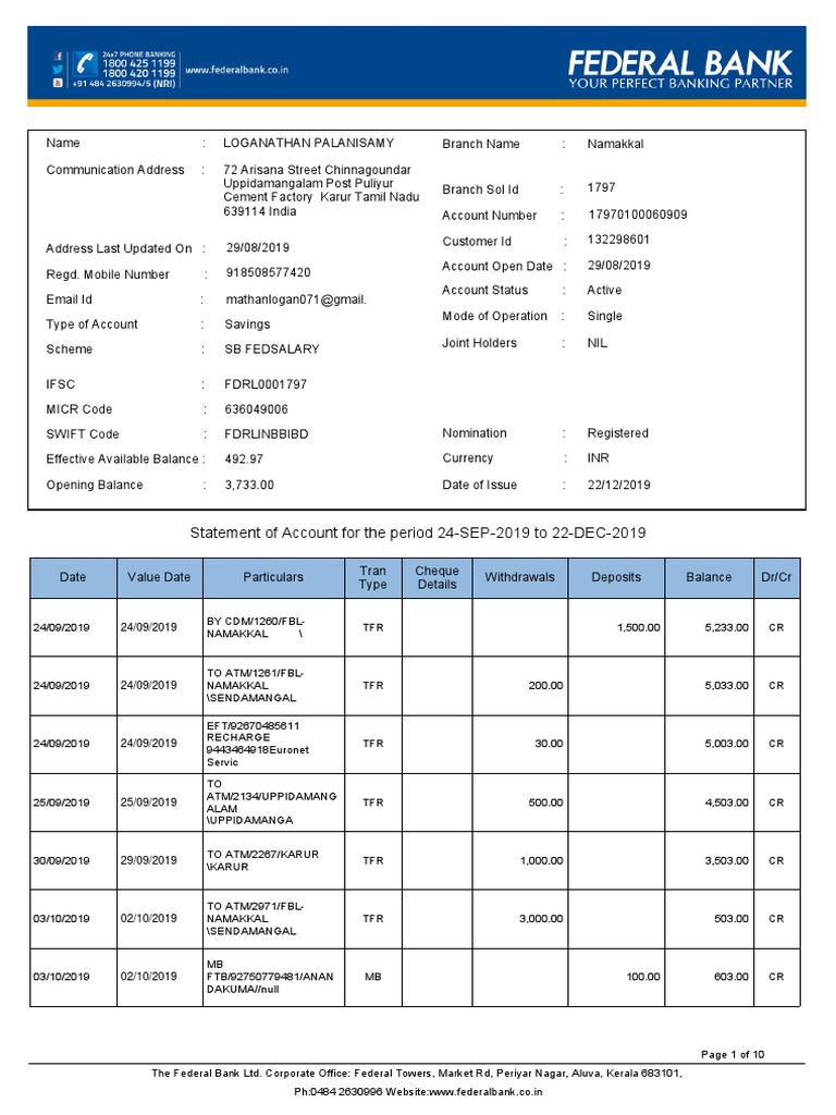 CustomAccountStatement22 12 2019 PDF | PDF | Automated Teller Machine | Banks