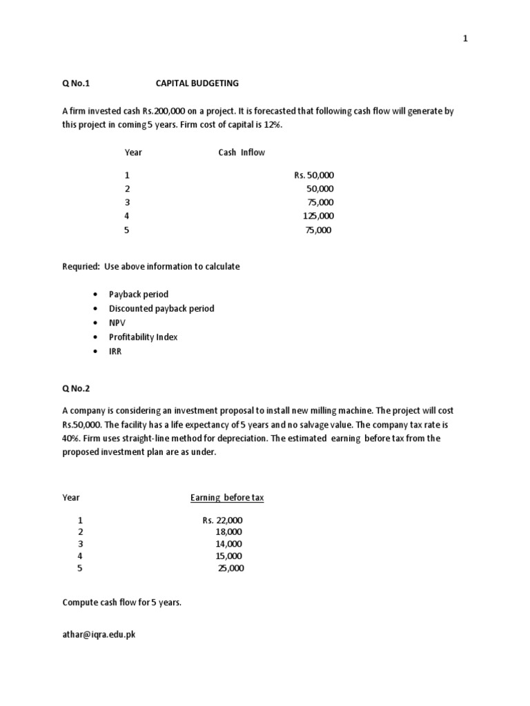 CAPITAL BUDGETING Assignment | PDF | Capital Budgeting | Net Present Value