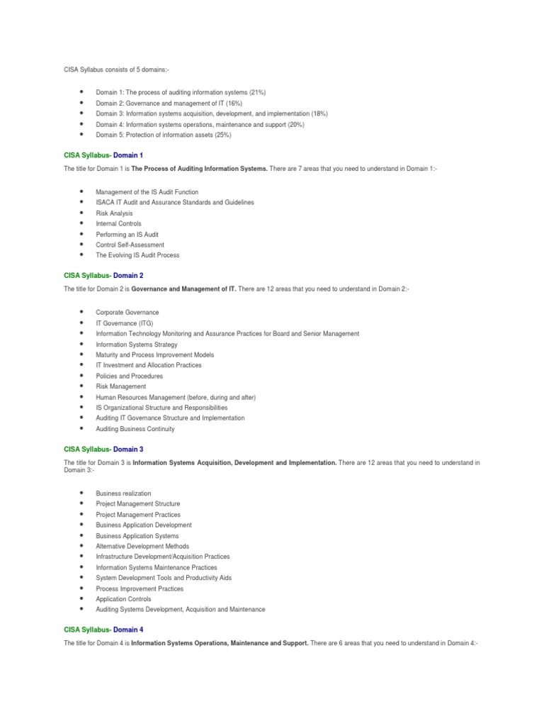 Syllabus Cisa Pdf Information Security Corporate Governance
