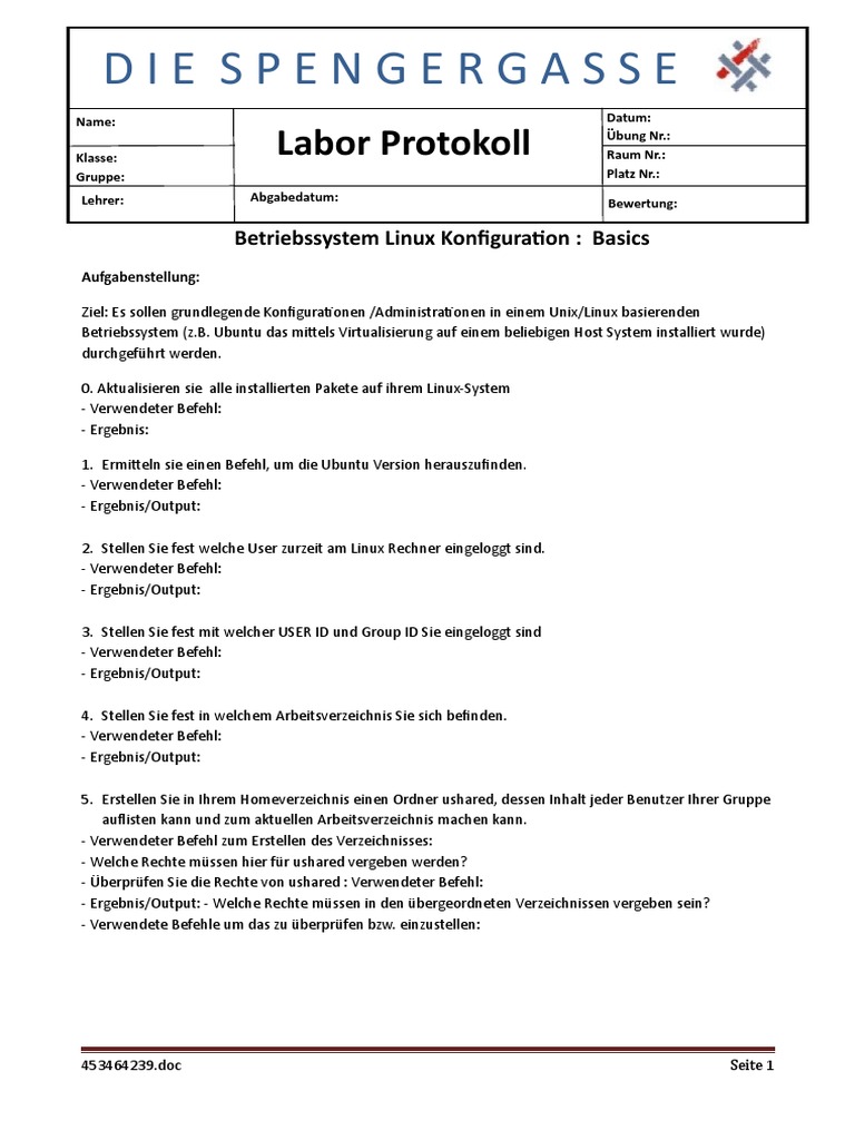 5 Laborprotokoll-A4 Betriebssysteme Linux Konfiguration Basics | PDF