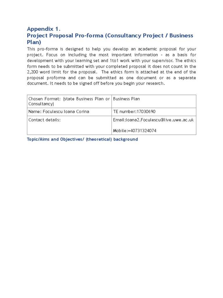 Project Proposal Proforma Business Plan & Consultancy | PDF | Marketing ...