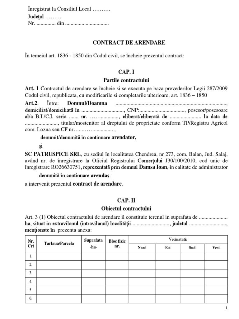 1 - Model Contract Arenda | PDF