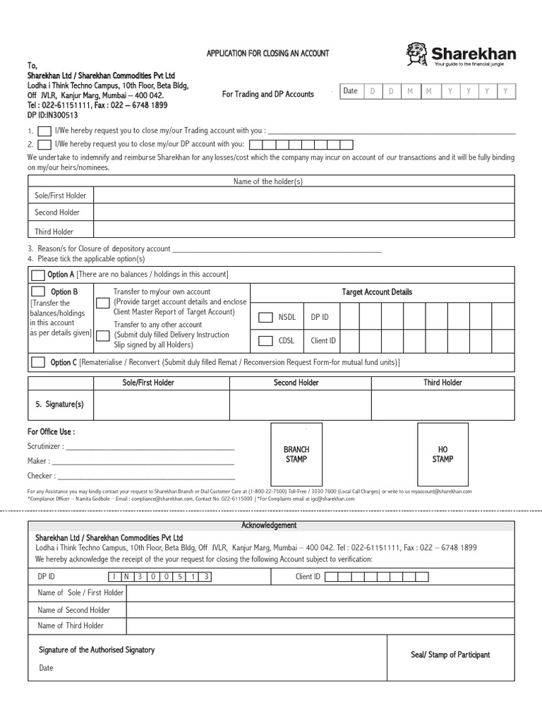Sharekhan Account Closing Form PDF | PDF | Business