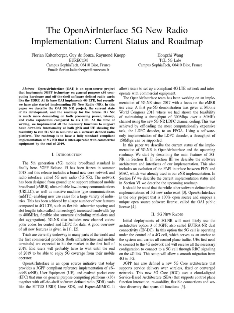 The OpenAirInterface 5G New Radio Implementation - Current Status and ...