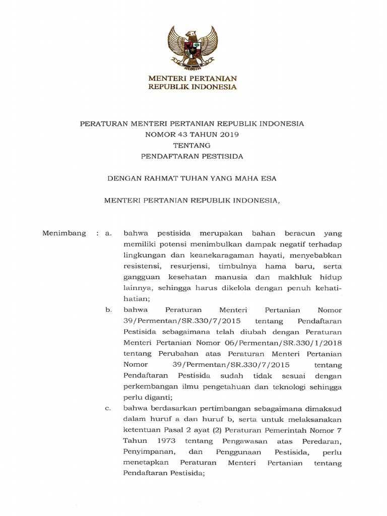 Permentan No. 43 Tahun 2019 PDF | PDF