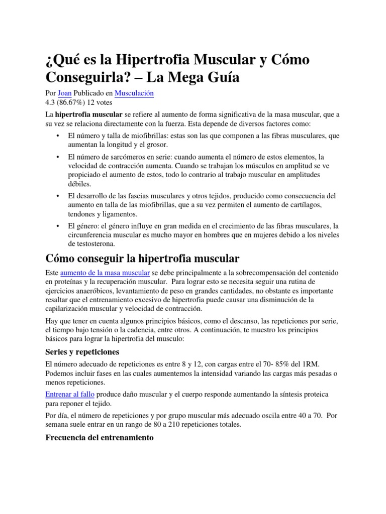 Qué Es La Hipertrofia Muscular y Cómo Conseguirla | PDF | Hipertrofia ...