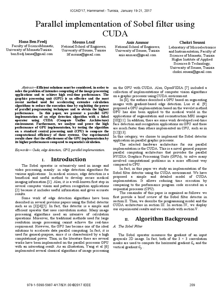 Parallel Implementation Of Sobel Filter Using Cuda Pdf Graphics Processing Unit Parallel