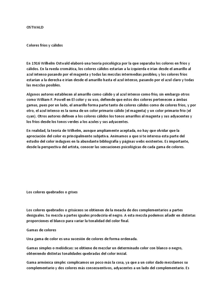 Teoría del Color de Ostwald: Cálidos y Fríos | PDF | Azul | Color
