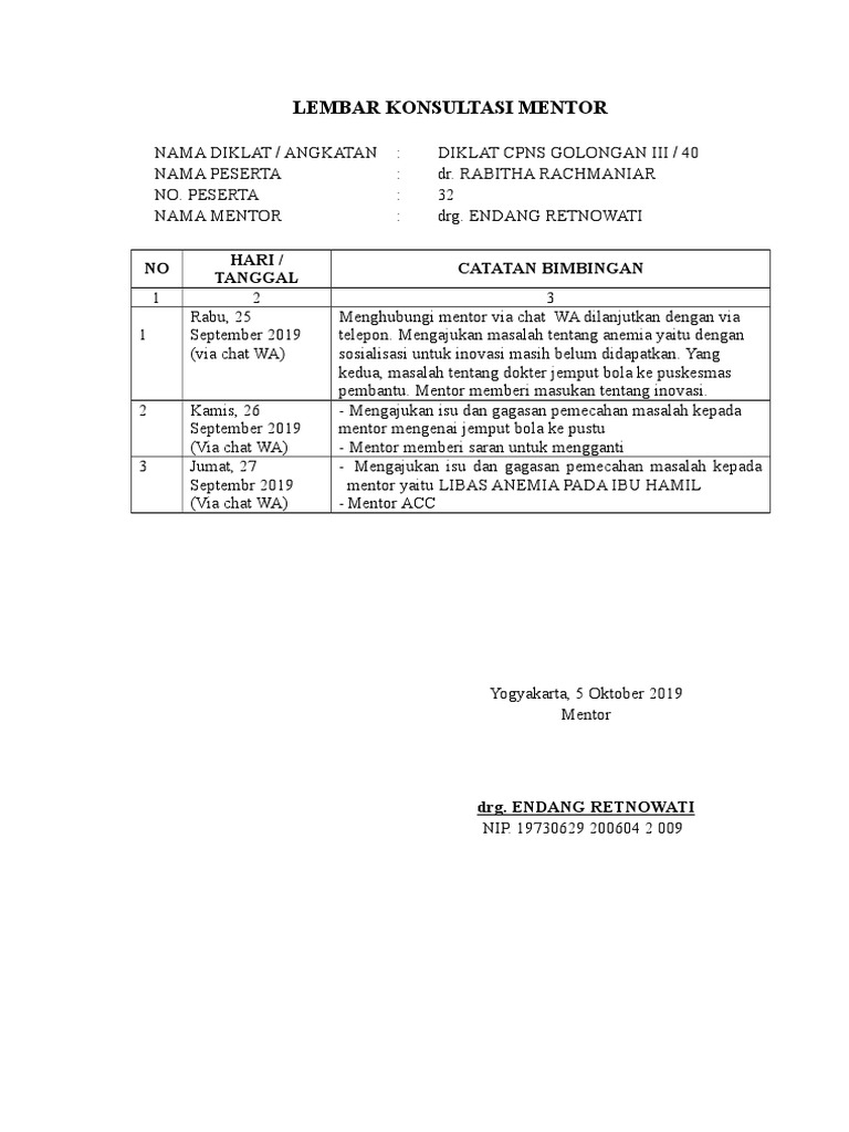 Lembar Konsultasi MENTOR | PDF
