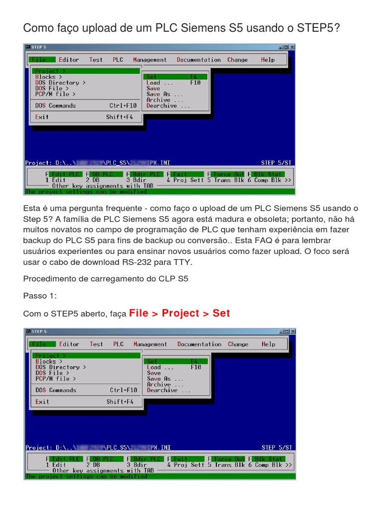 Como faço upload de um PLC Siemens S5 usando o STEP5 | PDF ...