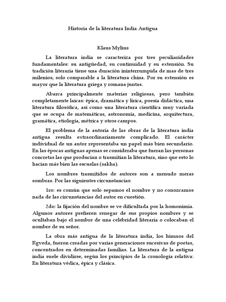 Historia de la Literatura India Antigua | PDF | sánscrito | Pali