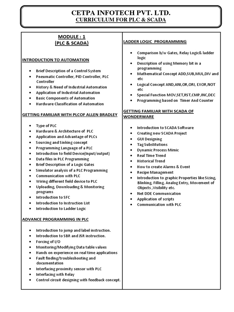 PLC and Scada Training Course Content | PDF | Programmable Logic ...