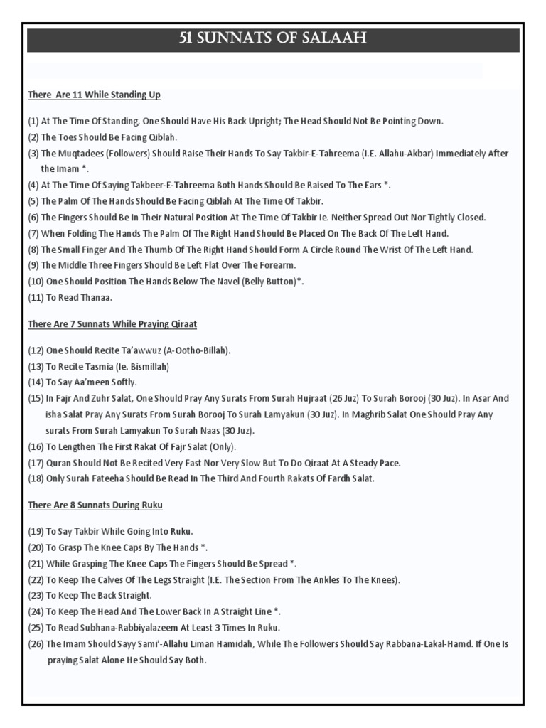 51 Sunnath of Namaz | PDF | Islamic Jurisprudence | Semitic Words And ...