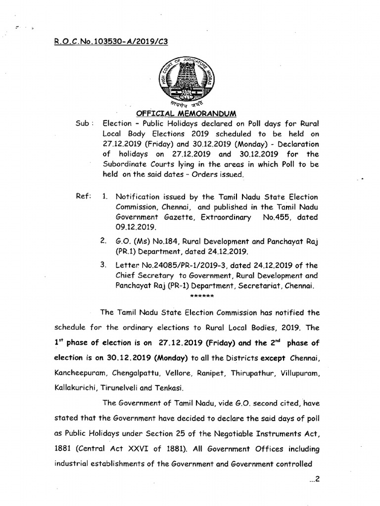 Election 2019-O.m. (With Annexure) PDF | PDF | Tamil Nadu | Judiciaries
