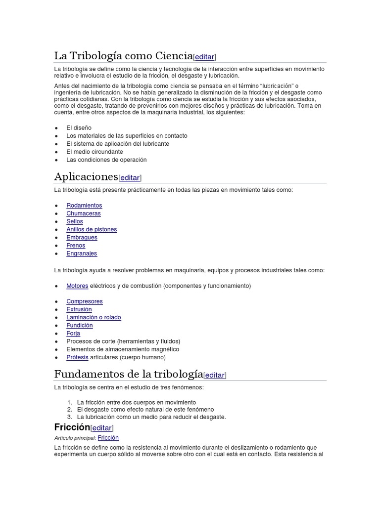 Tribología como estudio fricción y desgaste | PDF | Fricción ...