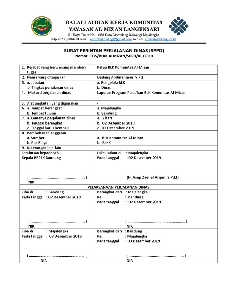 Contoh SPPD BLK | PDF