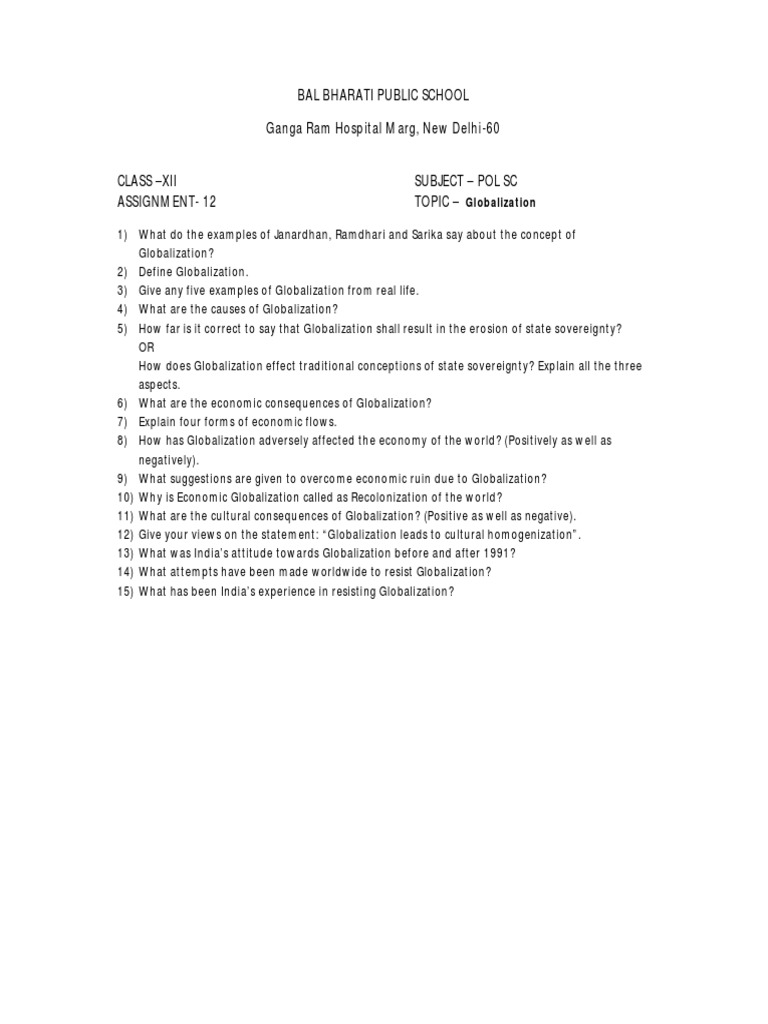 CBSE Class 12 Political Science Worksheet | PDF