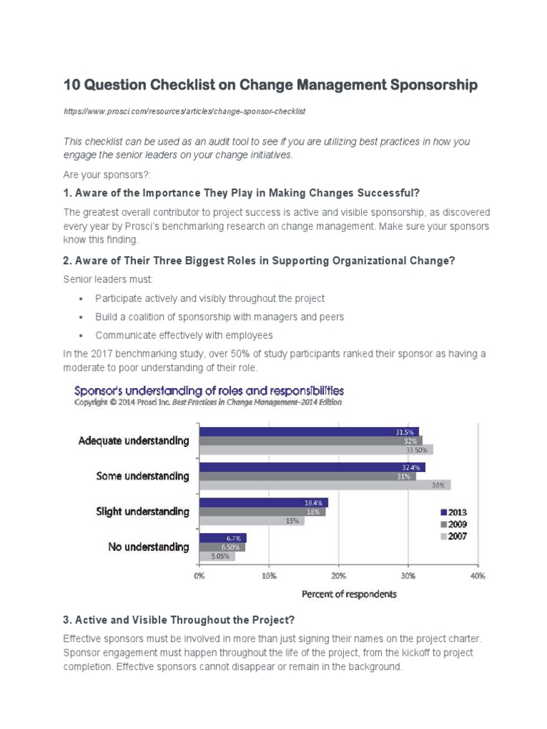 Change Management Sponsor Checklist | PDF | Change Management ...