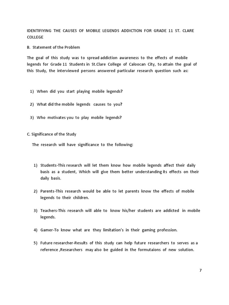 Identifiying The Causes of Mobile Legends Addiction For Grade 11 ST ...
