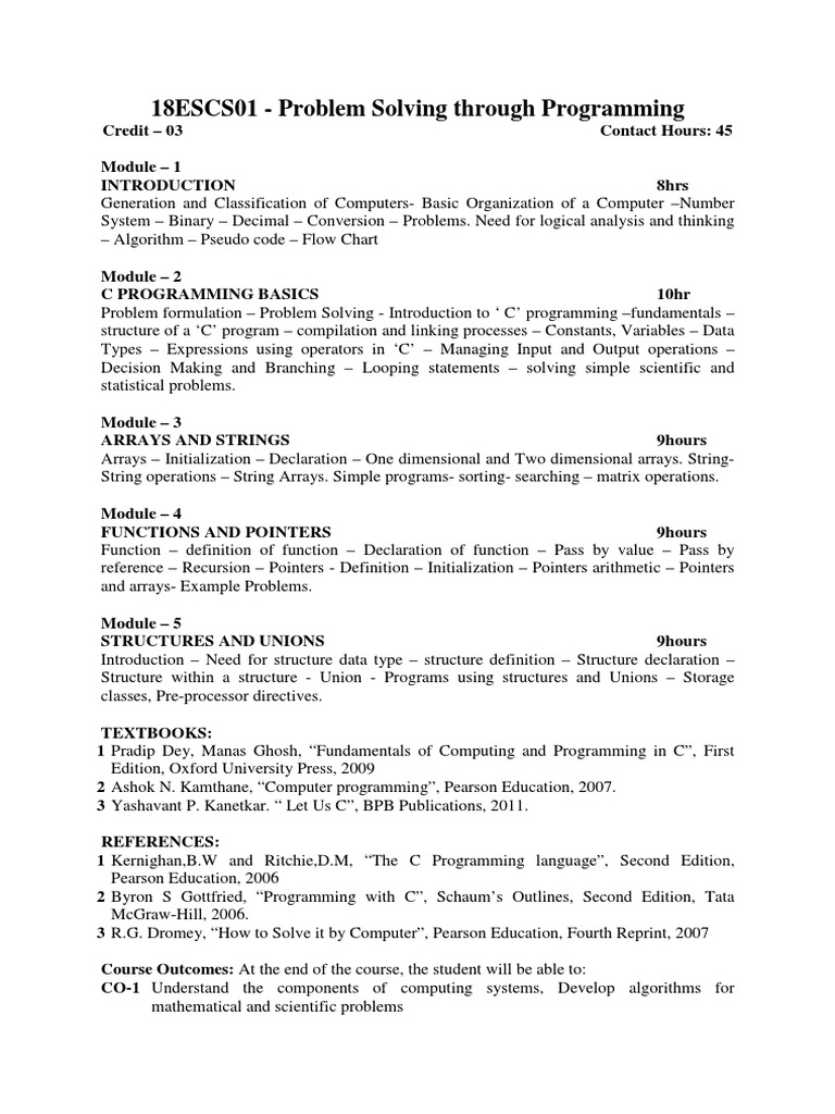 Problem Solving Through Programming | PDF | C (Programming Language ...